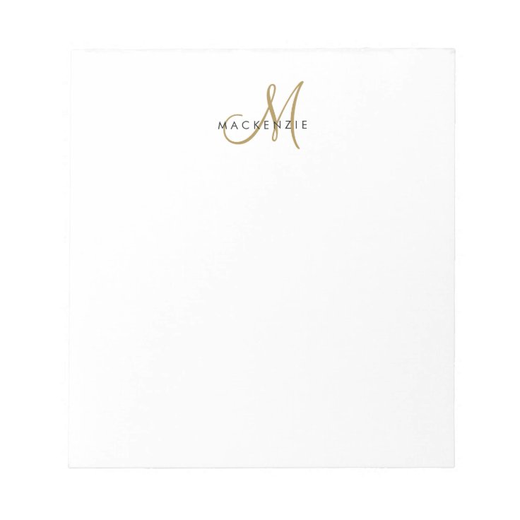 Elegant Modern White Gold Script Monogram Notepad | Zazzle