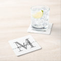 Elegant Modern White Gray Monogram Name Script Square Paper Coaster ...