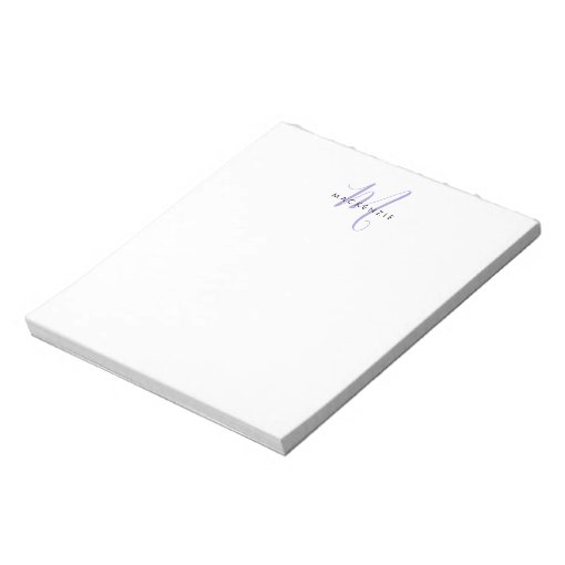 Elegant Modern White Lavender Script Monogram Notepad | Zazzle