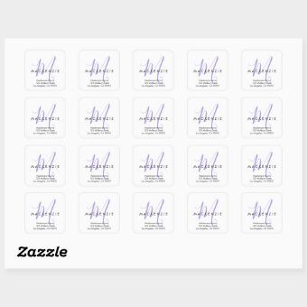 Elegant Modern White Lavender Script Monogram Square Sticker | Zazzle