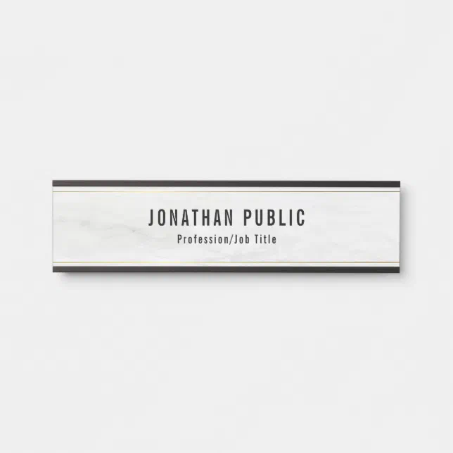Elegant Modern White Marble And Gold Template Door Sign | Zazzle