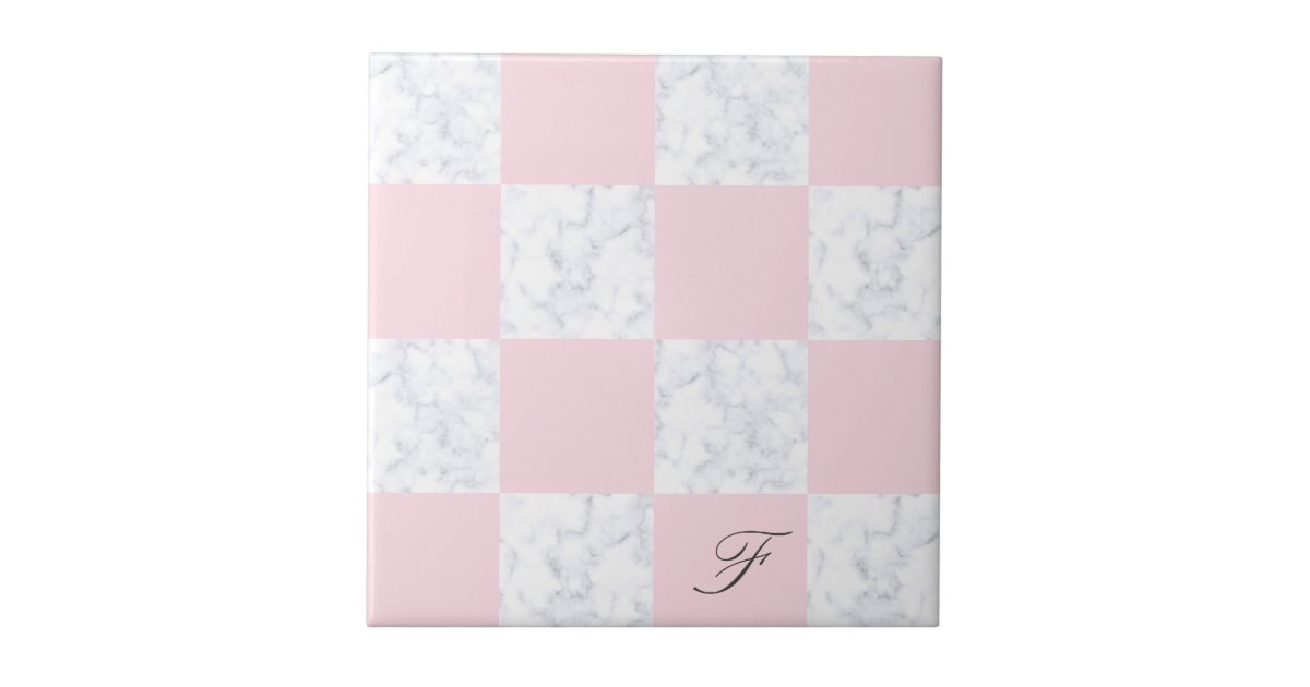 Elegant modern white marble pink checkered ceramic tile | Zazzle