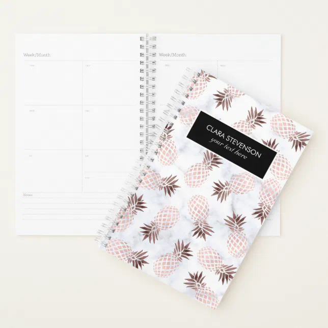 elegant modern white marble rose gold pineapple planner | Zazzle
