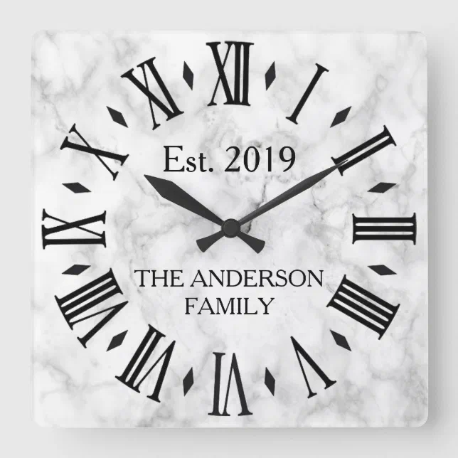 Elegant Modern White Marble Square Wall Clock | Zazzle