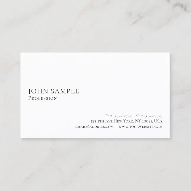 Elegant Modern White Professional Simple Plain Business Card | Zazzle