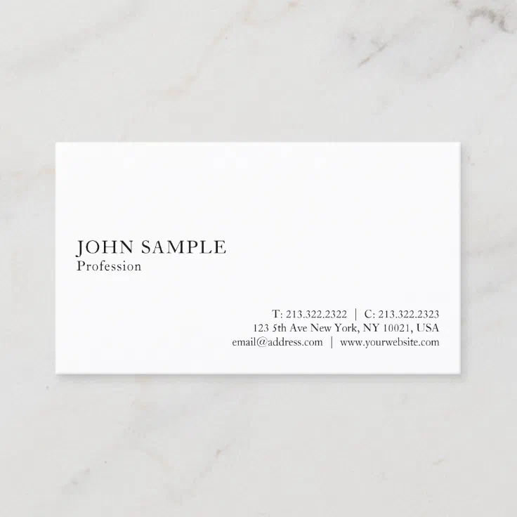 Elegant Modern White Professional Sleek Plain Business Card | Zazzle