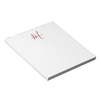 Elegant Modern White Red Script Monogram Notepad | Zazzle