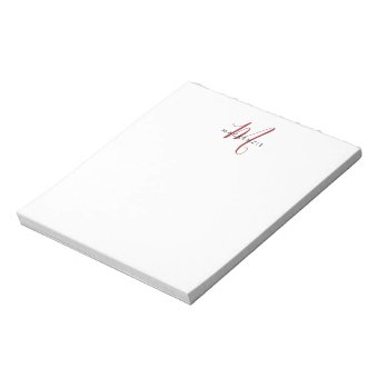 Elegant Modern White Red Script Monogram Notepad | Zazzle