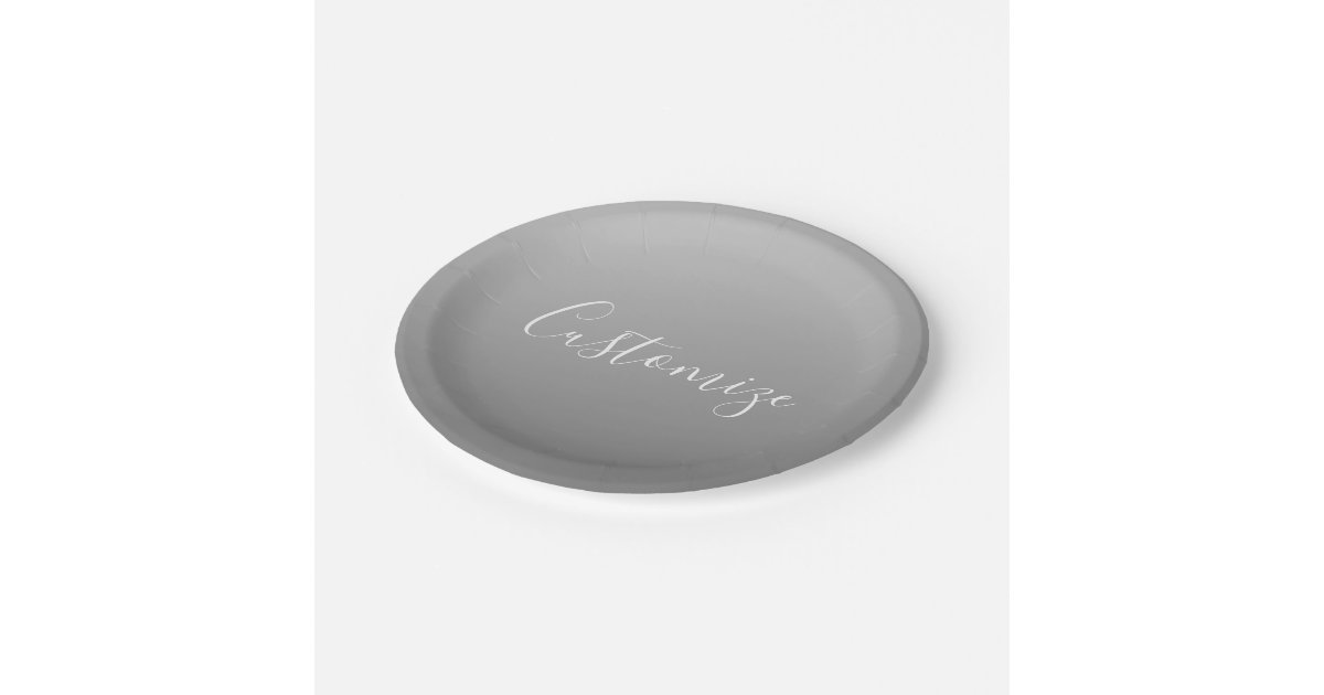 Elegant Modern White Script Writing Gray Gradient Paper Plates | Zazzle