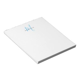 Elegant Modern White Sky Blue Script Monogram Notepad | Zazzle