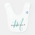Elegant Modern White Teal Script Monogram Baby Bib | Zazzle