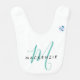 Elegant Modern White Teal Script Monogram Baby Bib | Zazzle