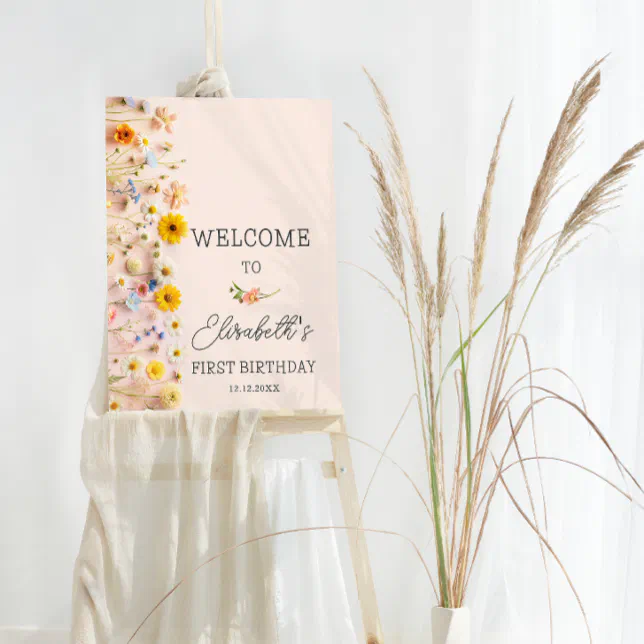 Elegant Modern Wildflower Birthday Party Welcome Foam Board | Zazzle