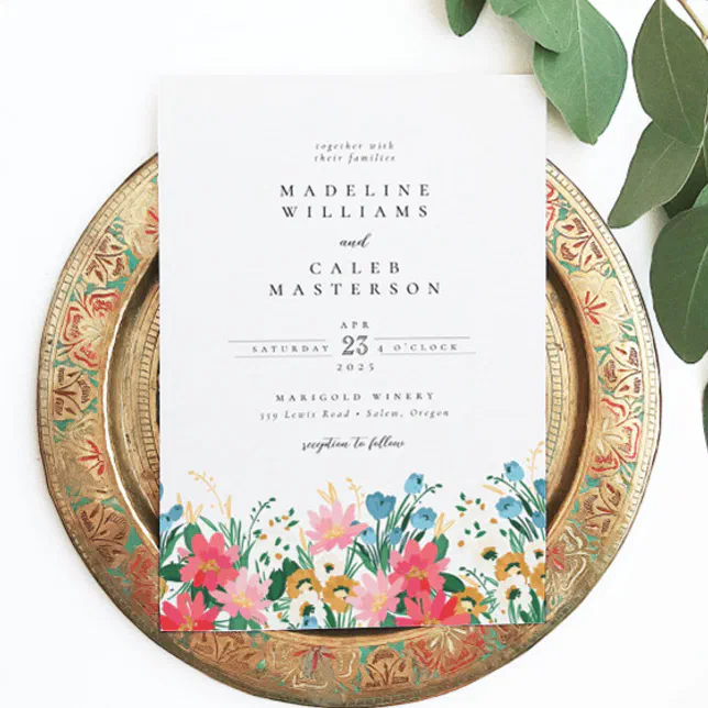 Elegant Modern Wildflower Flower Garden Wedding Invitation | Zazzle