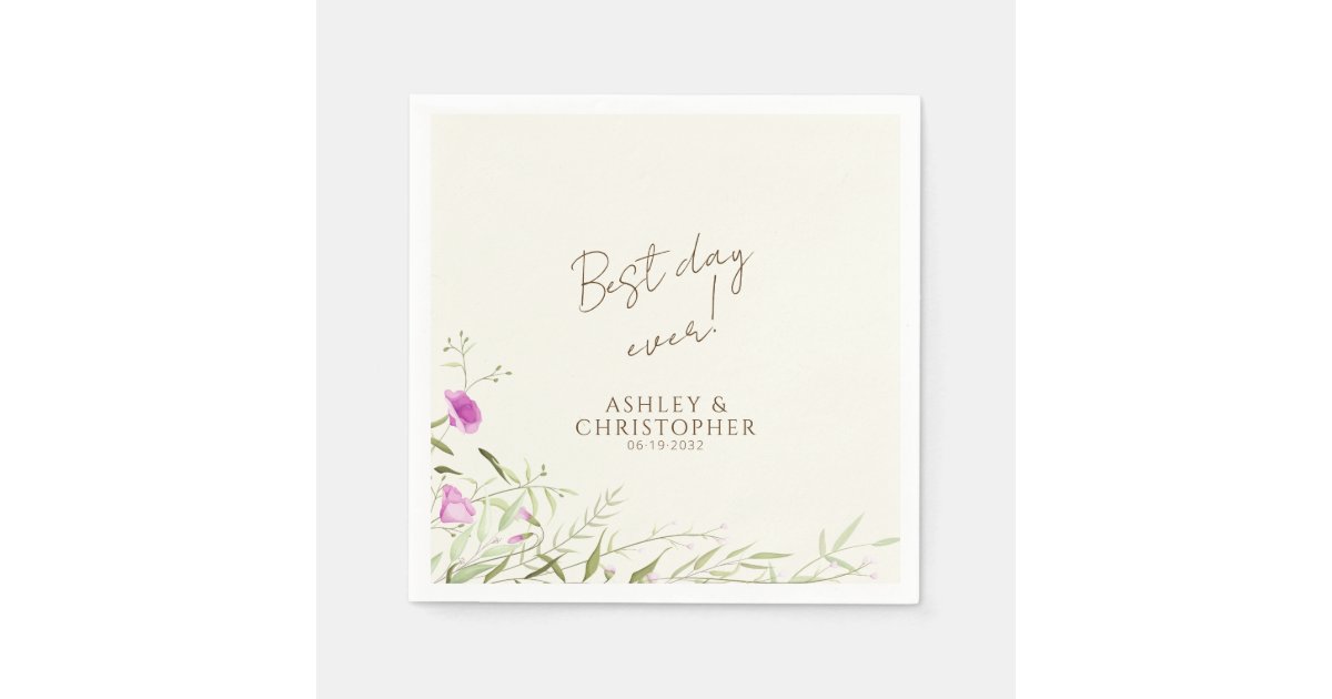 Elegant Modern Wildflower Off-White Wedding Napkins | Zazzle