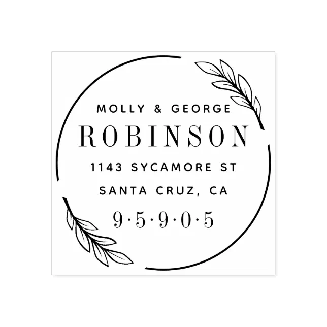 Elegant Modern Wreath Just Married Return Address Rubber Stamp | Zazzle