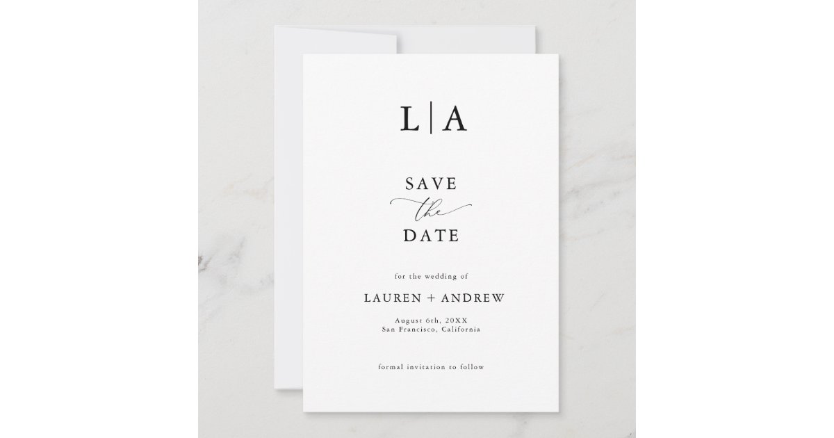 Elegant Mongram Black & White Save the Date Invitation | Zazzle