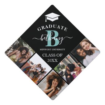 Elegant Monogram 5 Photo Graduation Cap Topper | Zazzle