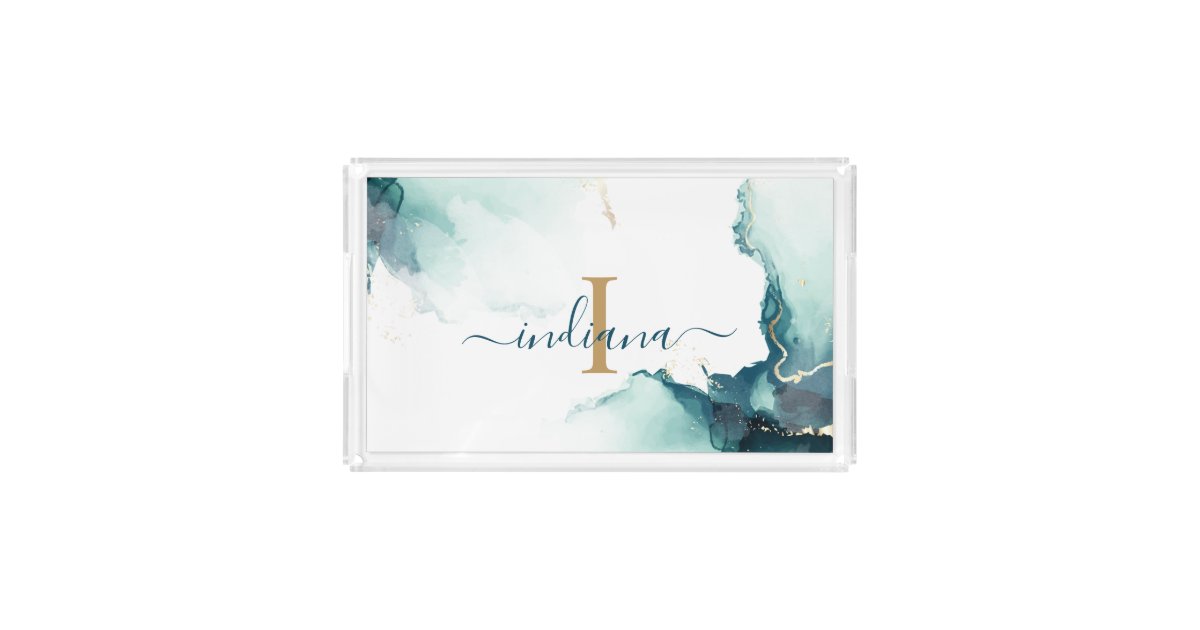Elegant Monogram Agate Script Modern Acrylic Tray | Zazzle