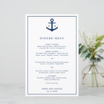 Elegant Monogram Anchor Nautical Wedding Menu | Zazzle