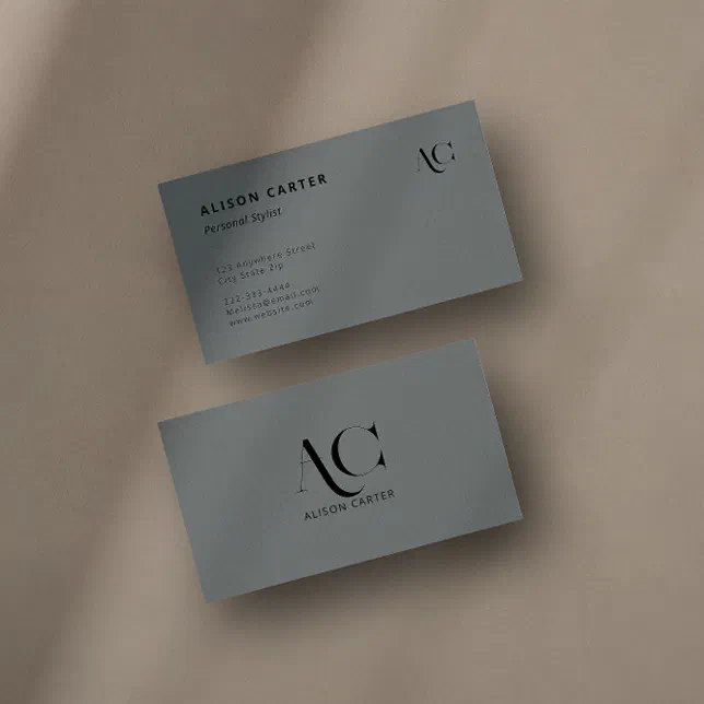 Elegant Monogram Black and Gray | Modern Minimal Business Card | Zazzle