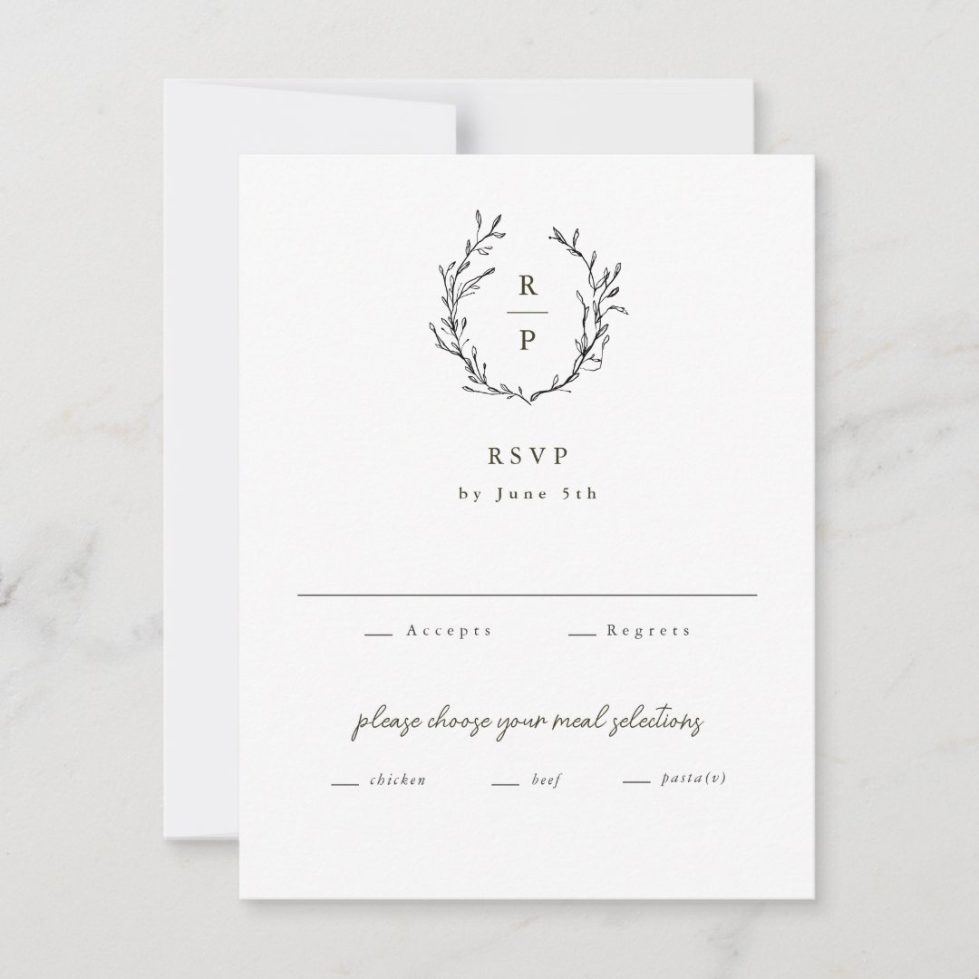 Elegant Monogram Black and White Formal Wedding RSVP Card | Zazzle