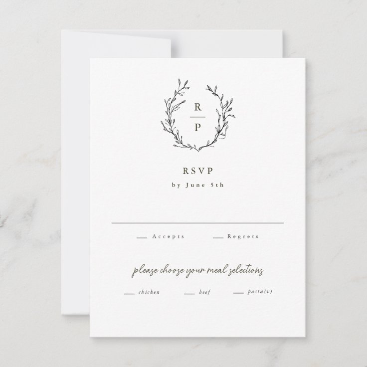 Elegant Monogram Black and White Formal Wedding RSVP Card | Zazzle