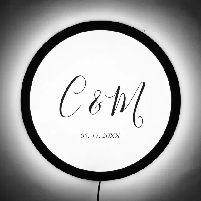 Elegant Monogram Black and White LED Sign | Zazzle