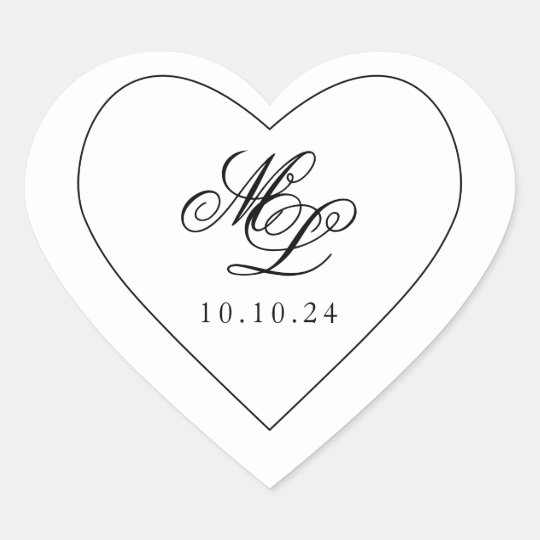 Elegant Monogram Black and White Script Heart Sticker | Zazzle.com