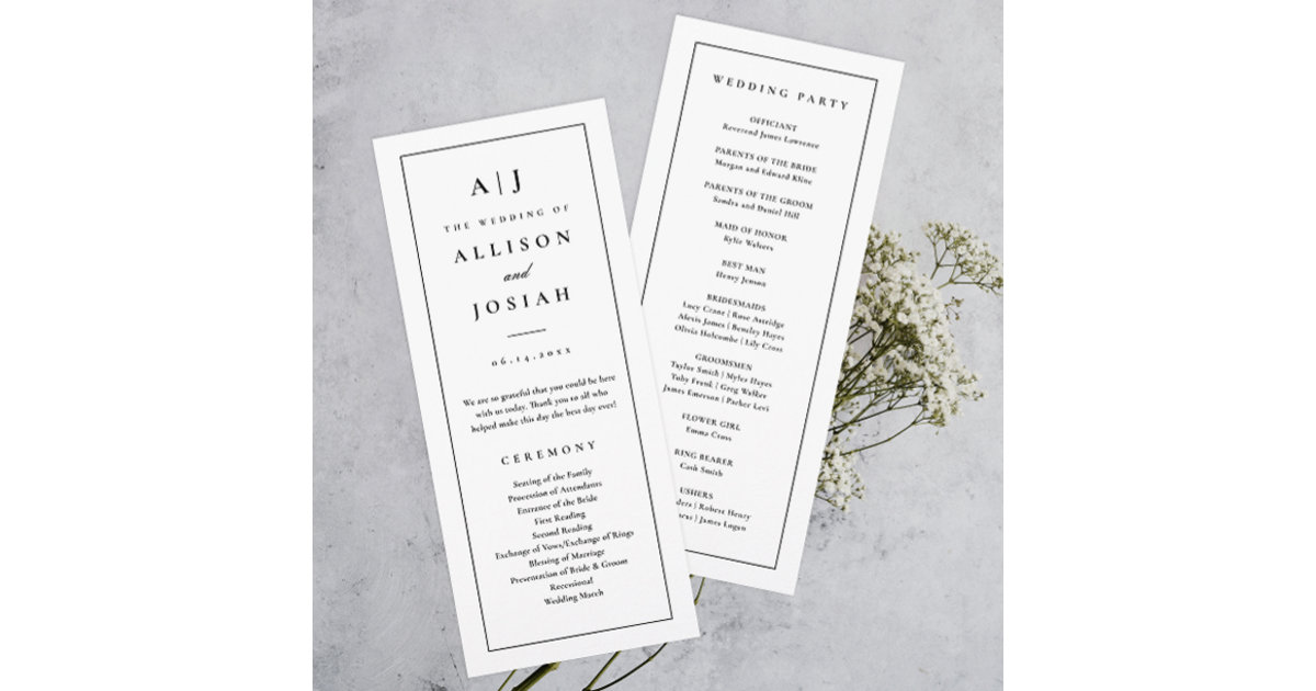 Elegant Monogram Black and White Wedding Program | Zazzle