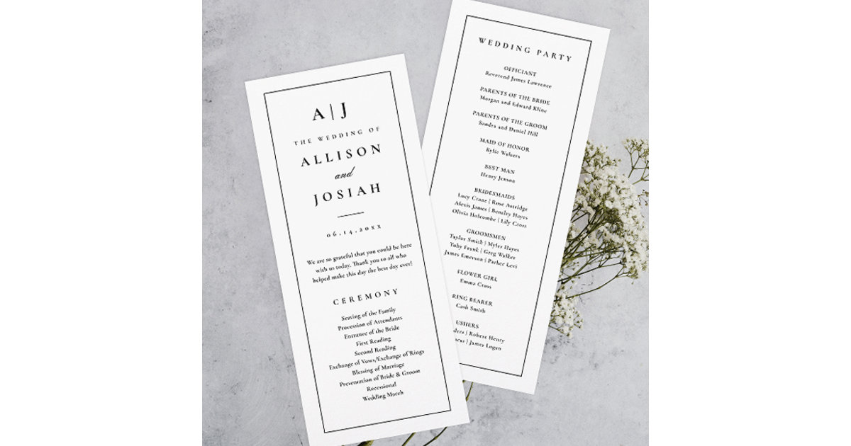 Elegant Monogram Black and White Wedding Program | Zazzle