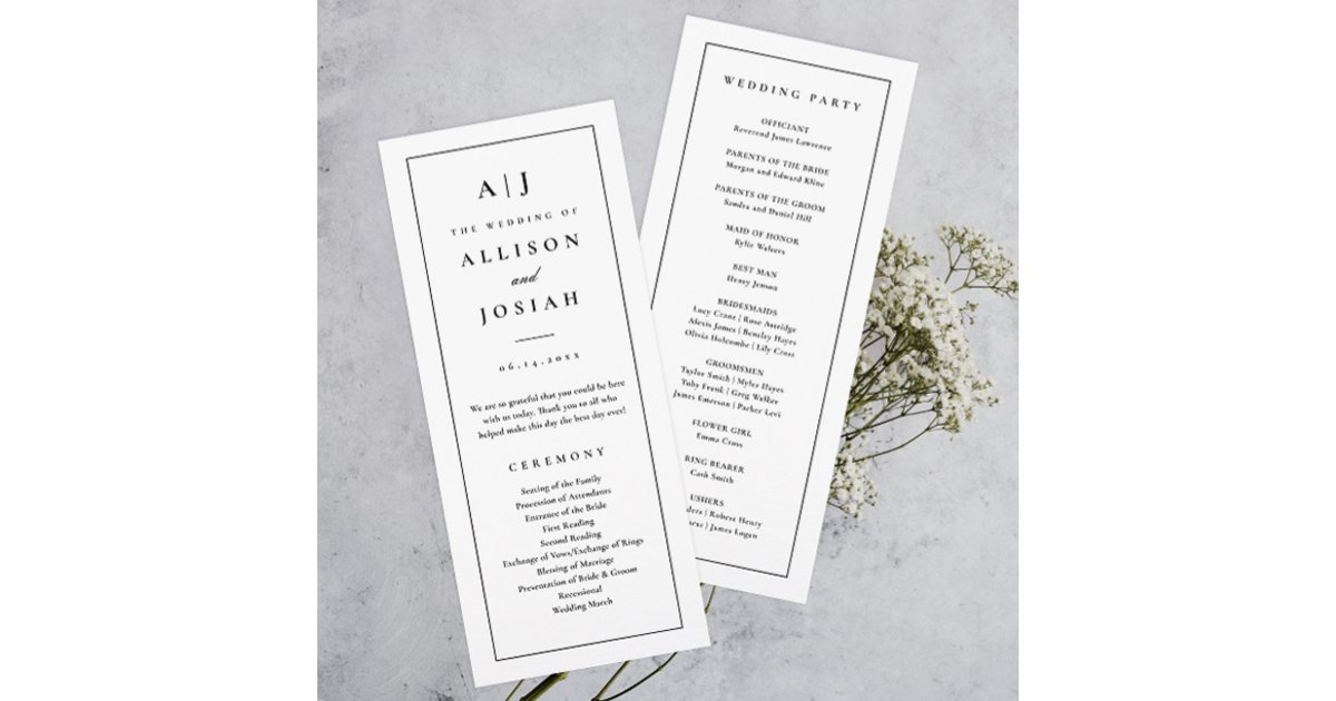 Elegant Monogram Black and White Wedding Program | Zazzle