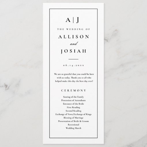 Elegant Monogram Black and White Wedding Program | Zazzle