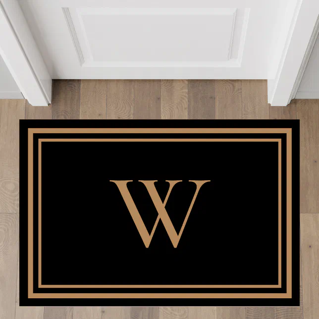 Elegant Monogram Black Gold Rug | Zazzle