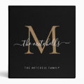 Elegant Monogram Black Gold Script Family Name 3 Ring Binder | Zazzle