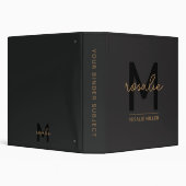 Elegant Monogram Black Gold Script Office School 3 Ring Binder | Zazzle