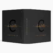 Elegant Monogram Black Gold Script Office School 3 Ring Binder | Zazzle