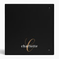 Elegant Monogram Black Gold Script Office School 3 Ring Binder | Zazzle