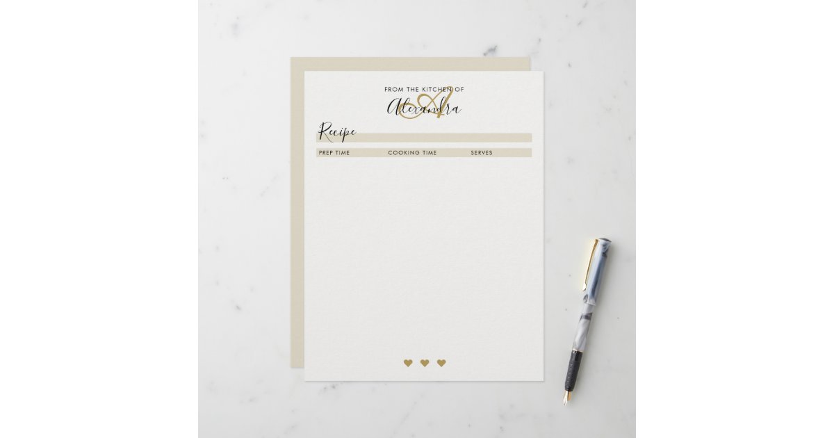 Elegant Monogram Black Gold Simple Recipe Sheet | Zazzle