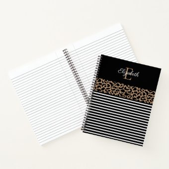 Elegant Monogram black Leopard Animal Print Notebook | Zazzle