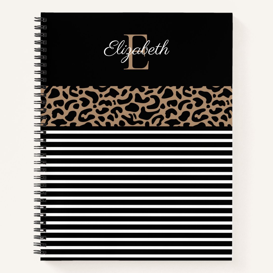 Elegant Monogram black Leopard Animal Print Notebook | Zazzle