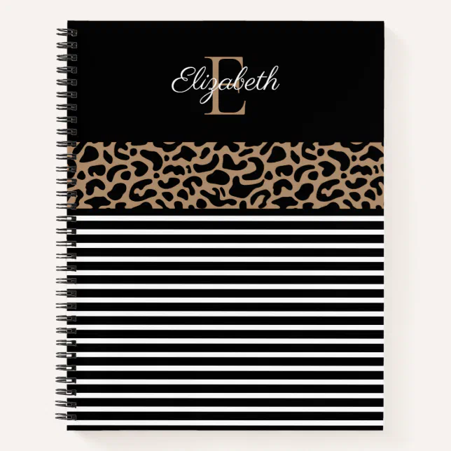 Elegant Monogram black Leopard Animal Print Notebook | Zazzle