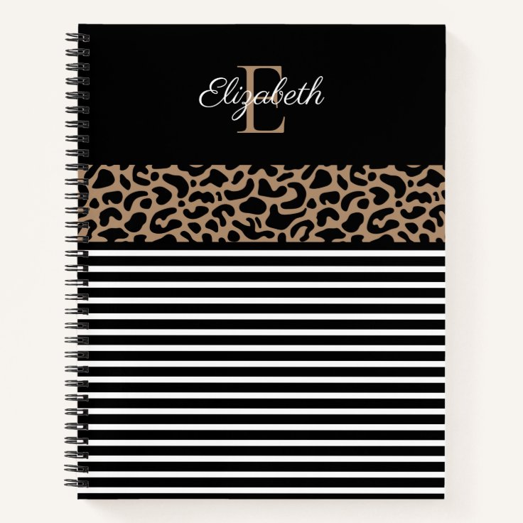 Elegant Monogram black Leopard Animal Print Notebook | Zazzle