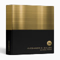 Elegant Monogram Black Metallic Gold Office School 3 Ring Binder | Zazzle