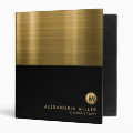 Elegant Monogram Black Metallic Gold Office School 3 Ring Binder | Zazzle
