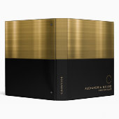 Elegant Monogram Black Metallic Gold Office School 3 Ring Binder | Zazzle