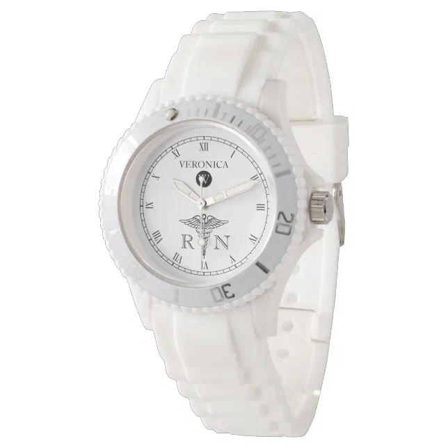 Elegant Monogram Black|White Face Nurse Watch | Zazzle