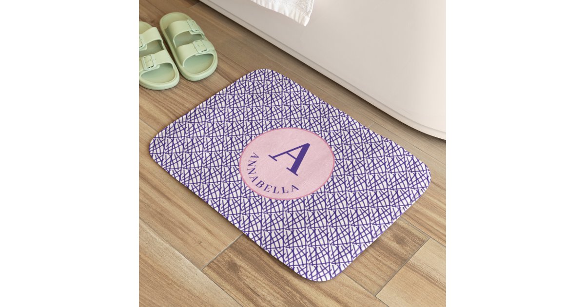 Elegant Monogram Blue Abstract Lines Bath Mat | Zazzle