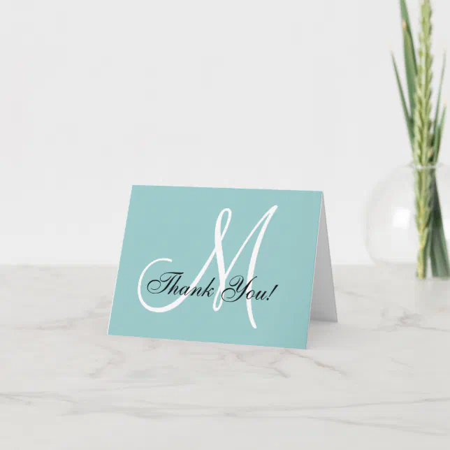 Elegant Monogram Blue Thank You Card | Zazzle