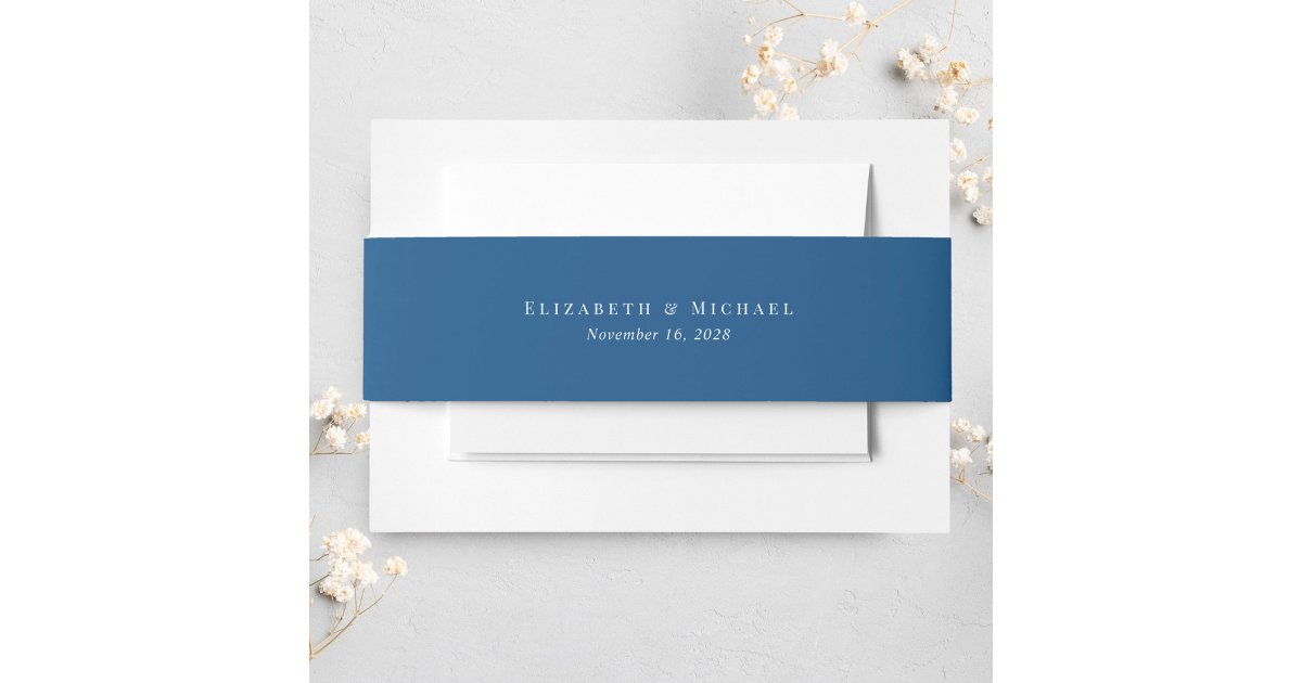 Elegant Monogram Blue Wedding Invitation Belly Band | Zazzle